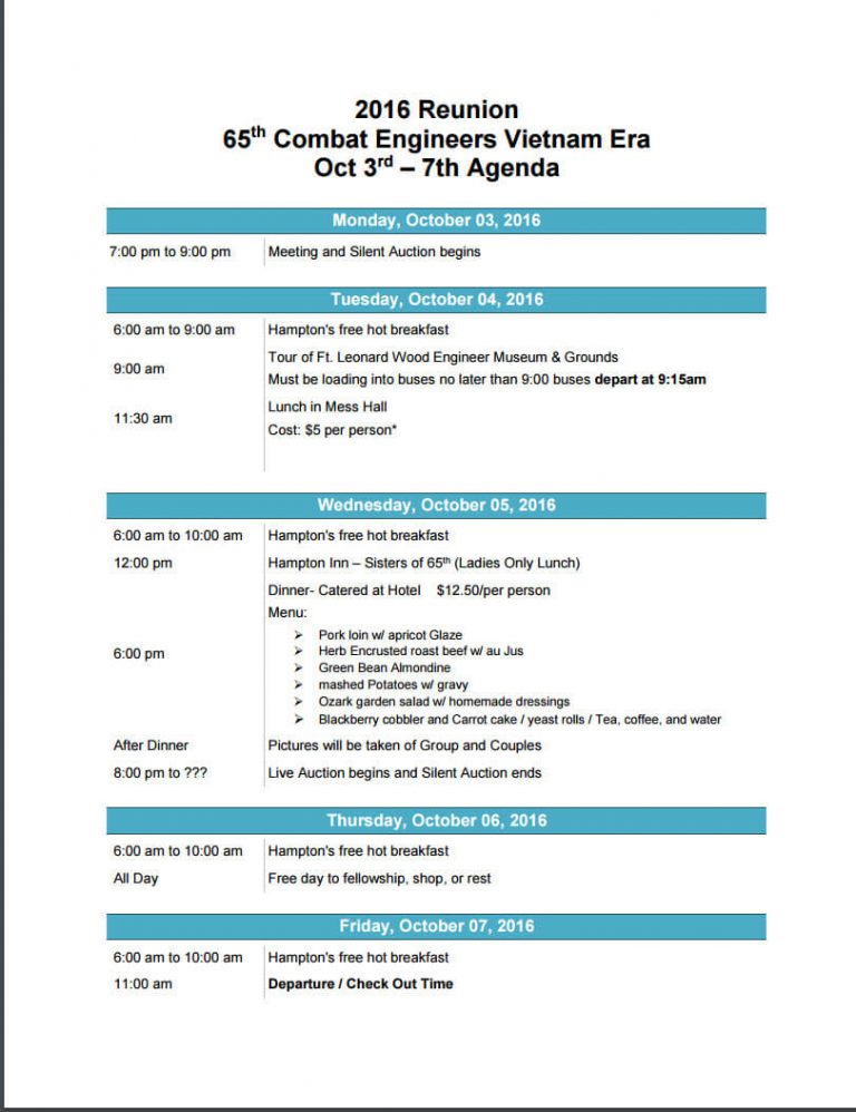 2016 Reunion – 65th Combat Engineer Vietnam Era